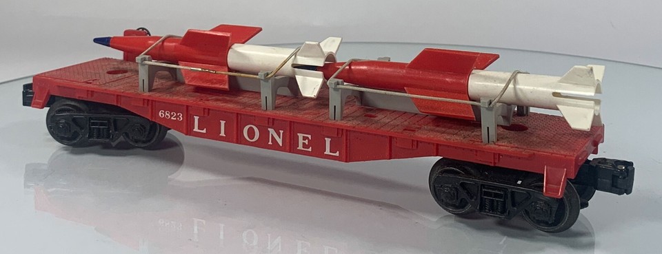 LIONEL O GAUGE 1959-1960 Postwar 6823 Flat Car Missile Orig Box VERY ...