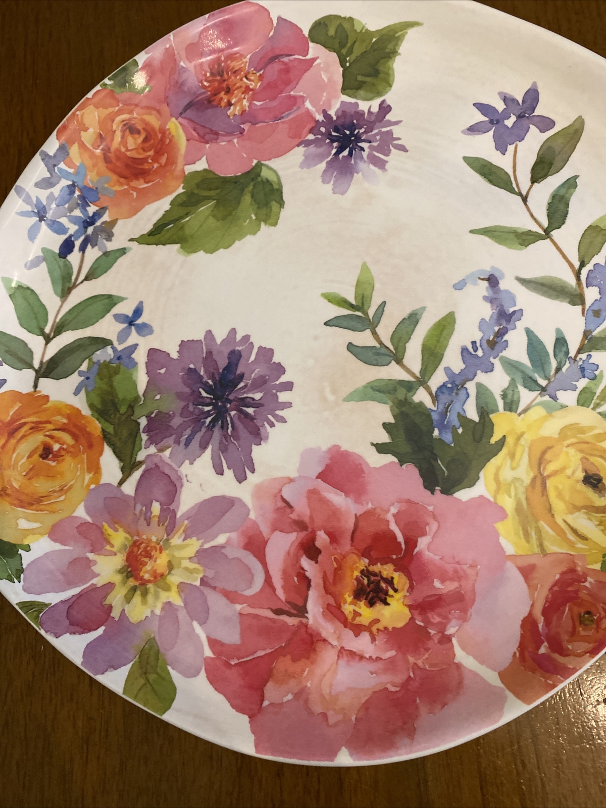 Nicole Miller Colorful Spring Floral Roses HVY DUTY Melamine Dinner ...