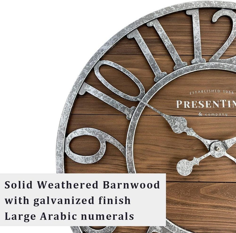 Rustic Barnwood Wall Clock Farmhouse Dinning Room Kitchen Decor Large ...