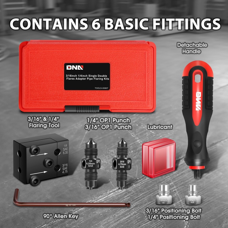 Carbon Steel Brake Line Double Flaring Tool Set w/Handle for 3/16" & 1/ ...