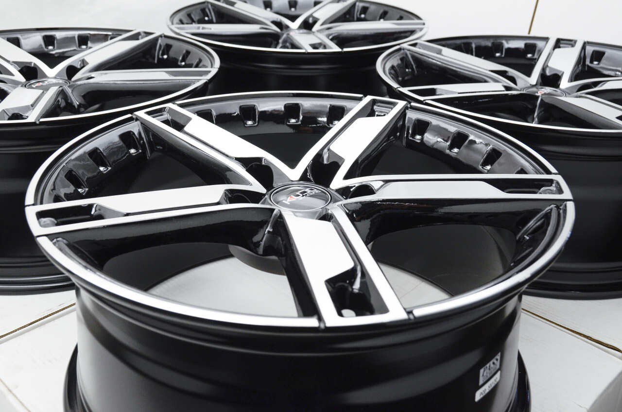 Kudo Racing Beta 18x8 5x120 Black Polish Face Chrome Rivet Wheels Rims ...