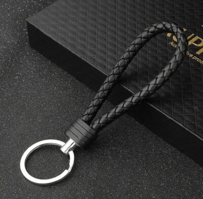 Men Womens Leather Woven Braided Loop Rope Keychain Car Keys Holder ...