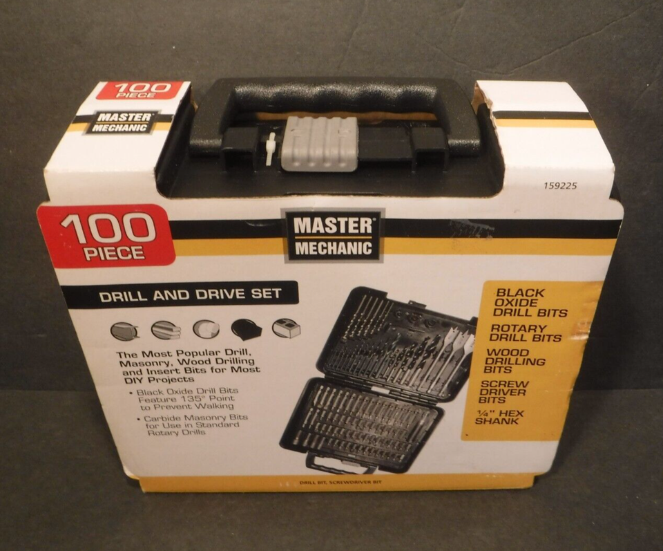 Master Mechanic 100 Piece Drill And Drive Set Masonry Wood Steel ...