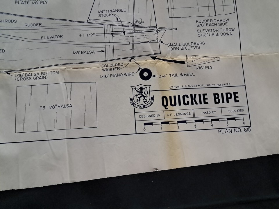 Model Airplane Large Printed Plan RC Scale Plane Drawing Quickie Bipe ...