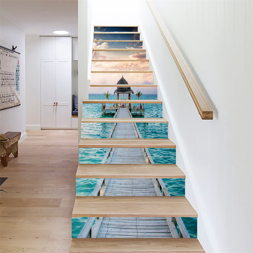 3D Wood Bridge Self-Adhesive Stair Riser Sticker for Home 39.37"x7.09 ...