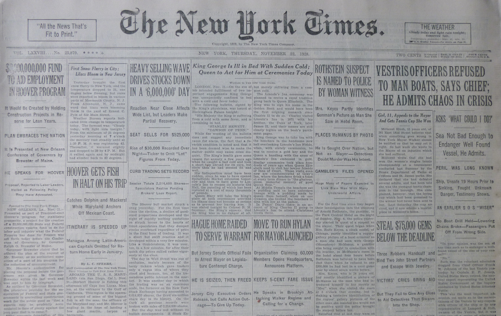11-1928 November 22 VESTRIS DISASTER CHAOS IN CRISIS KING GEORGE III ...