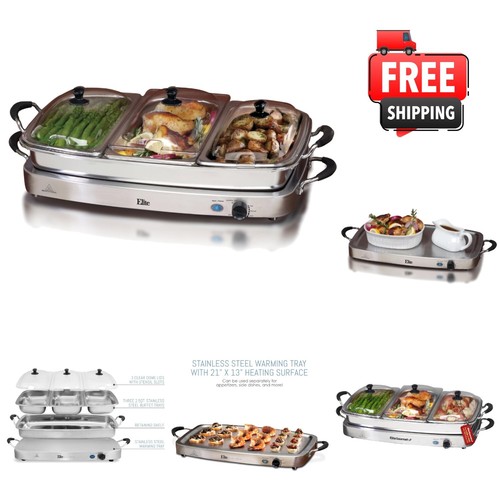 Upscale Buffet Server: 3 x 2.5Qt Trays & Large 7.5Qt Oven-Safe ...