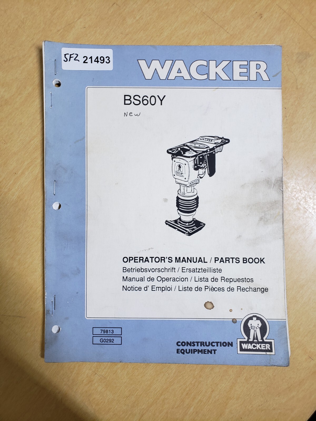 ONE Wacker BS 60Y BS60Y Rammer Compactor Operators Manual Parts Book | eBay