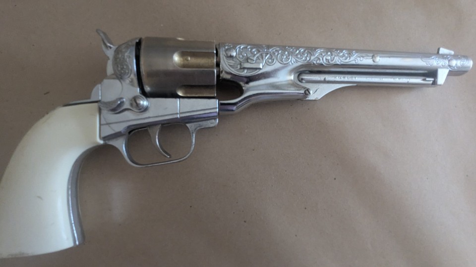 Vintage Colt .45 Cap Gun Revolver – Chrome Engraved Toy Pistol w ...