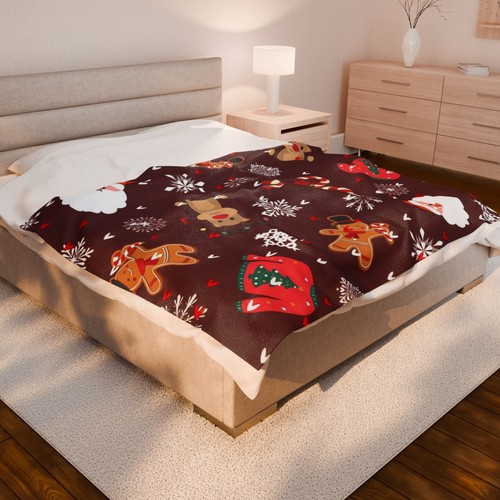 Christmas Cookie and Santa Velveteen Blanket | Gingerbread, Candy Cane ...