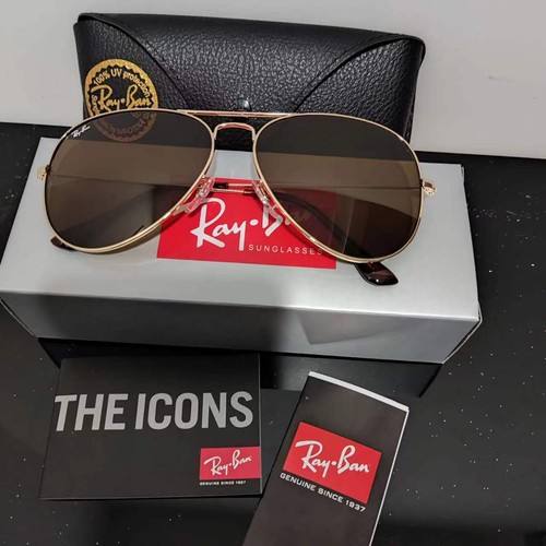 RAY-BAN RB3026, aviator sunglasses , Gold Frame/Large 62mm Brown Lens ...