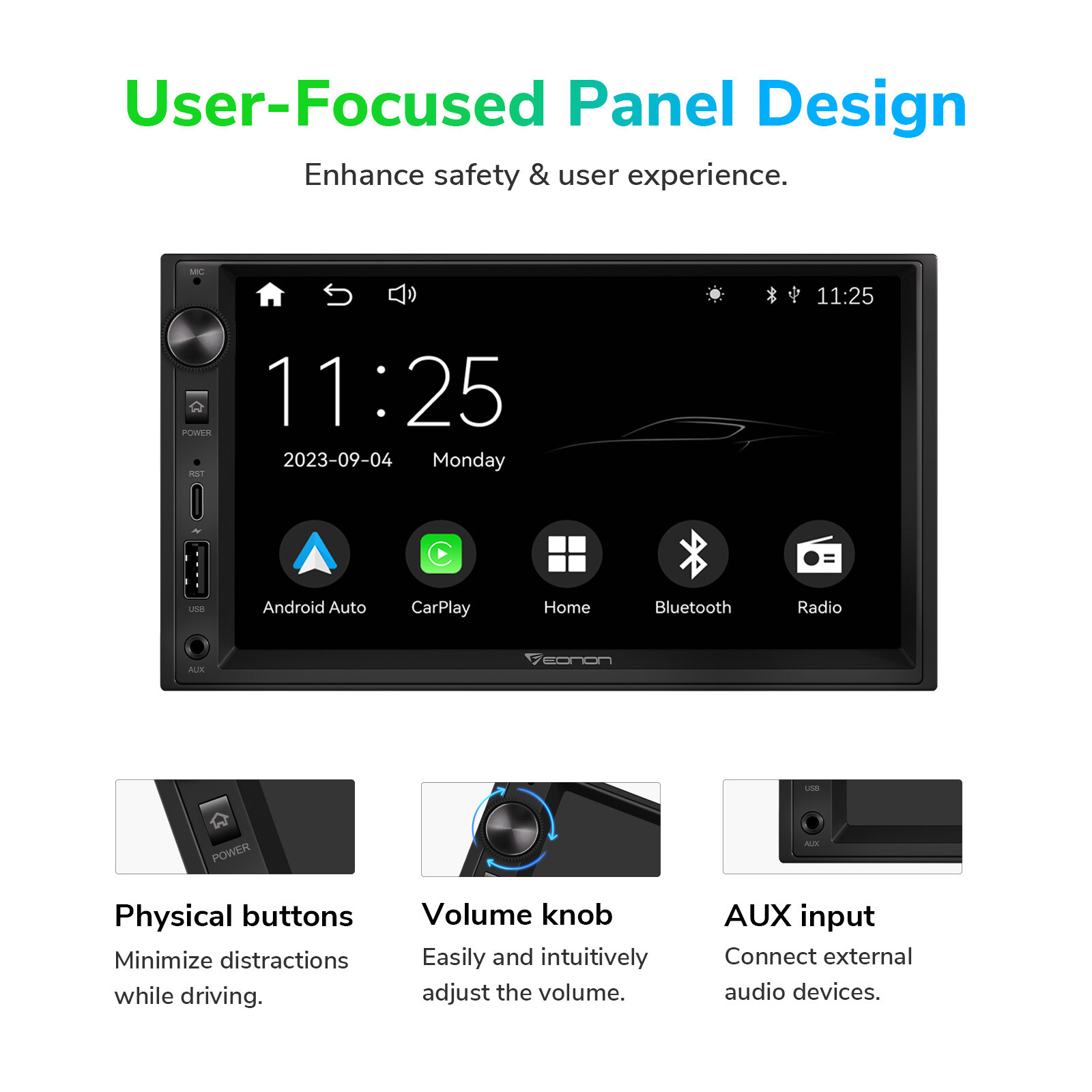 CAM+Wireless Android Auto Apple CarPlay Double Din 7" QLED Car Stereo ...