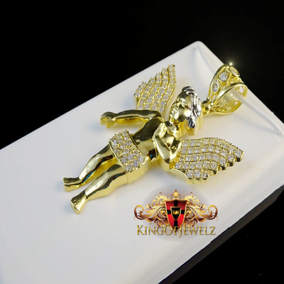 MENS LADIES 10K REAL SOLID YELLOW GOLD BABY HOLY ANGEL CHARM PENDANT ...