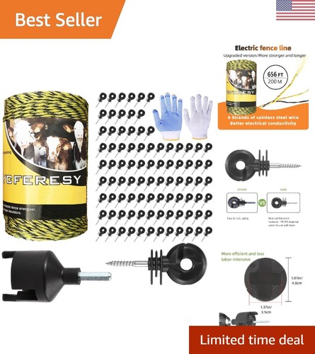 Upgraded Electric Fence Polywire - 656 Feet - 100 Insulators - Easy ...