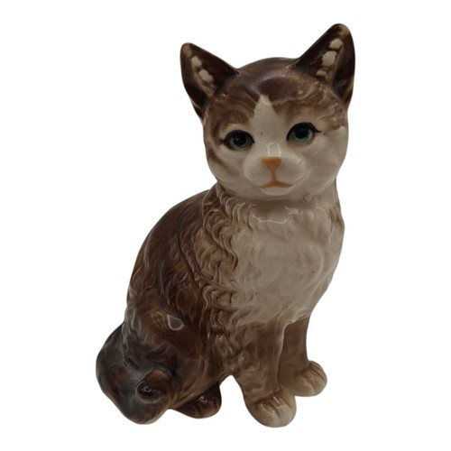 Vintage Wales Cat Kitty Ceramic Figurine Brown and White Made in Japan ...