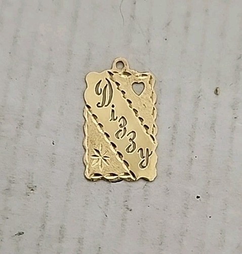 Vintage 1980's 14k Ylw Gold Charm Dog Tag Name Plate Diamond Cut ...