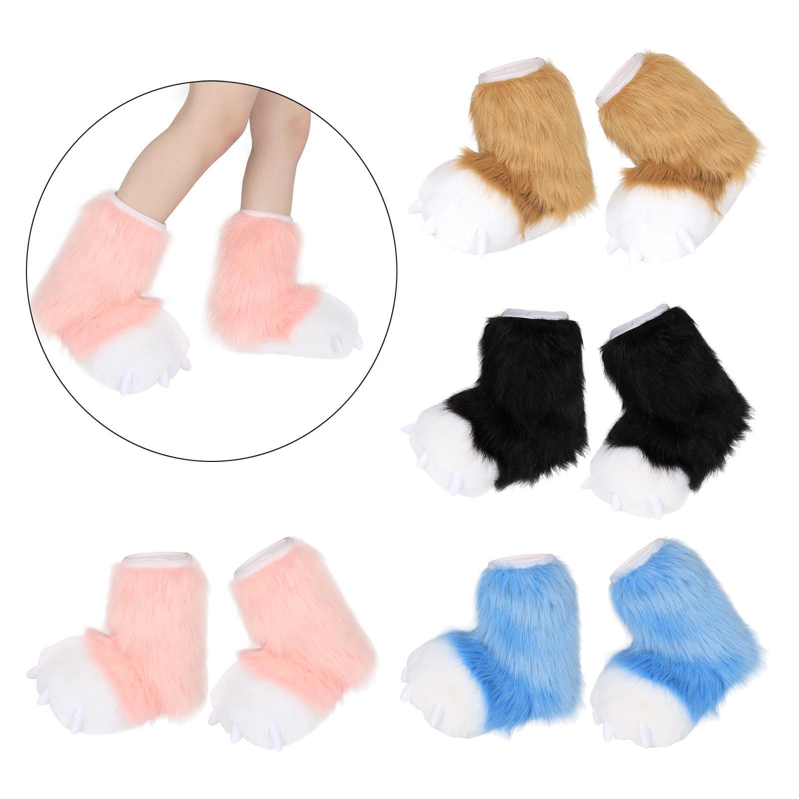 Fuzzy Paw Animal Cosplay Slippers Plush Beast Foot for Women Halloween ...