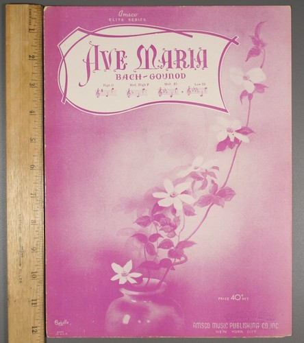 Ave Maria Bach/Gounod Med High F 1940 Sheet Music | eBay