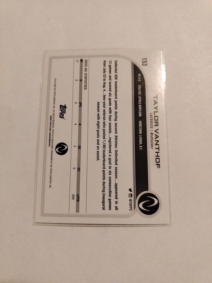 #153 Taylor Vanthof - Lacrosse 2023 Topps Athletes Unlimited Base Card ...