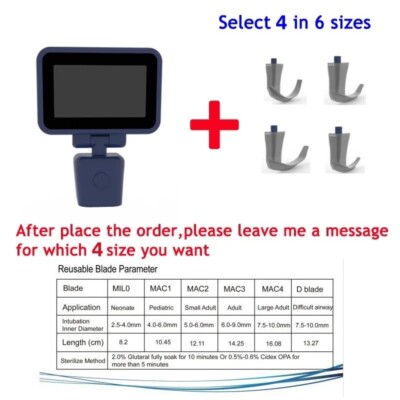 Touch Screen Digital Video Laryngoscope with 4 Reusable Sterilizable ...