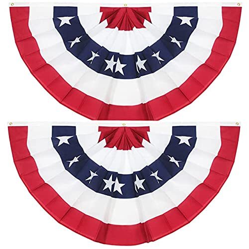 2x4FT Pleated Fan Flag 2 Pack Patriotic American Bunting Flags for 4th ...