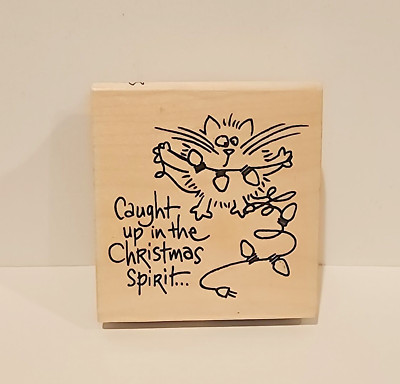 Stampendous FLUFFLES IN LIGHTS stamp NEW Cat Christmas Santa Christmas ...