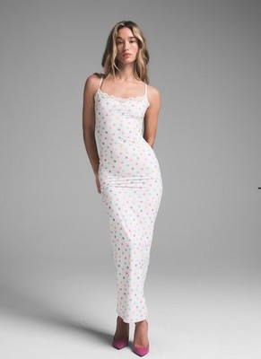 Skims Fits Everybody Lace Long Slip Dress Marble Candy Heart Print ...