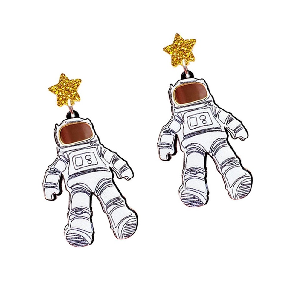 1 Pair Unique Personality Astronaut Earrings Ear Clips Star Astronauts ...
