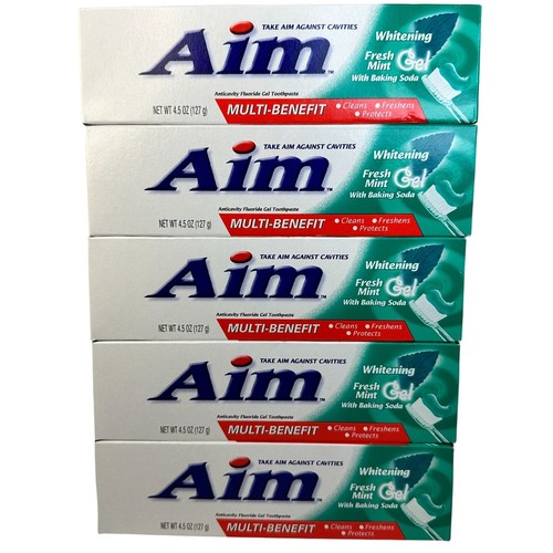 Aim Multi-Benefit Gel Toothpaste 4.5 Oz 5 Pack Whitening Fresh Mint ...