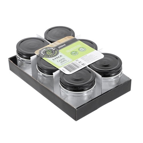 6pcs x Glass Conserve Jar 200ML Black Lid Honey Jam Lolly Storage ...