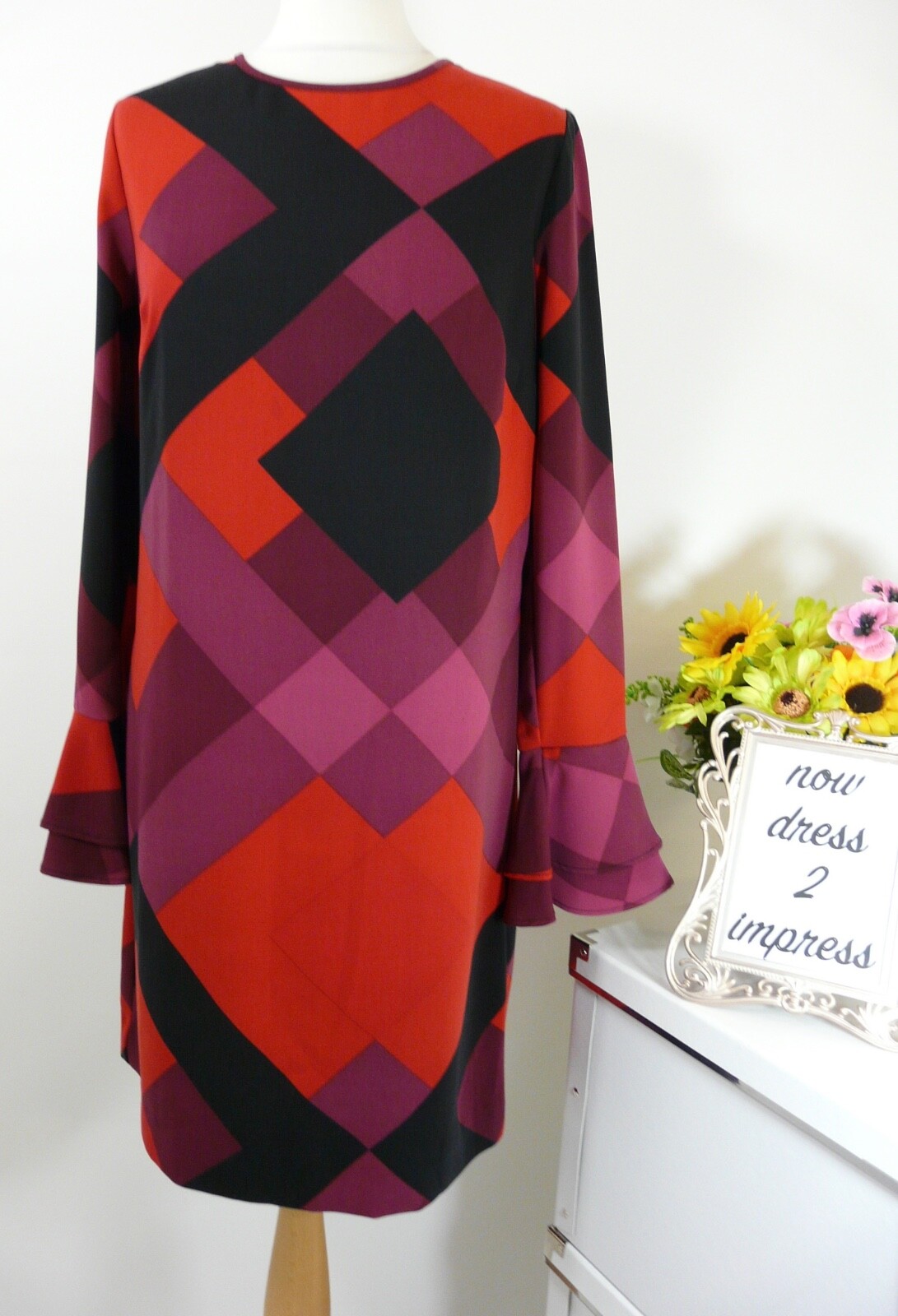 Principles Ben De Lisi Red Black Geometric Shift Dres… - Gem