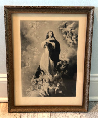EARLY VINTAGE FRAMED IMMACULATE CONCEPTION FROM NUNS CONVENT 17.75" x ...