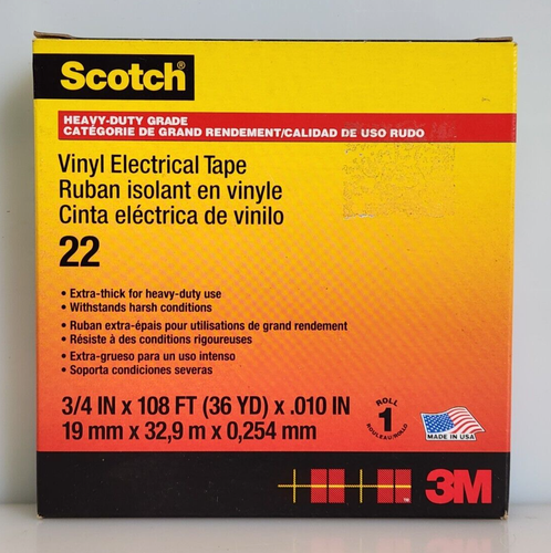 3M Scotch 22 Vinyl Electrical Tape 3/4" x 108ft (36 yd) x .010", Black ...