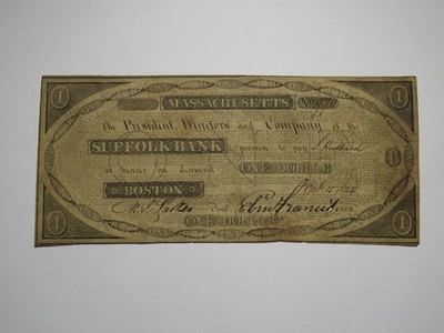 $1 1824 Boston Massachusetts MA Obsolete Currency Bank Note Bill ...