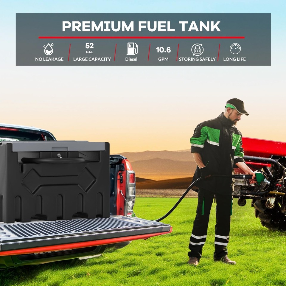 🔥52 Gallon Portable Diesel Fuel Tank with 12V Pump Auto Fueling Nozzle ...