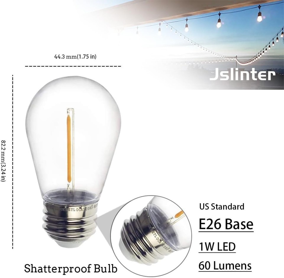 Edison-style S14 1W Outdoor LED Lights - 2200K Warm Glow, 16 ...