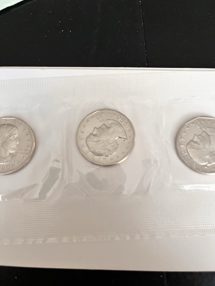 1980 P D S Susan B Anthony Souvenir 3 Coin DOLLARS Mint Set Green ...