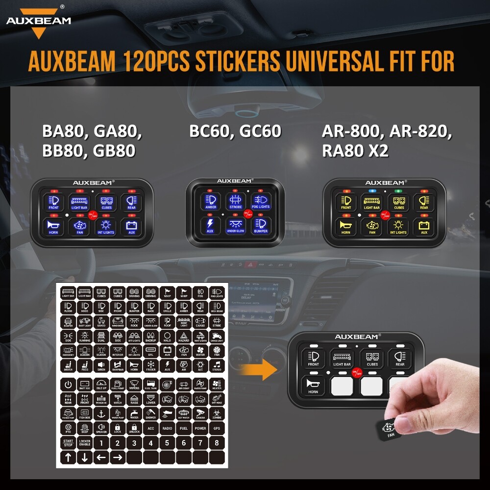 AUXBEAM 120pcs Switch Panel Sticker Label For Rocker Switch Circuit ...