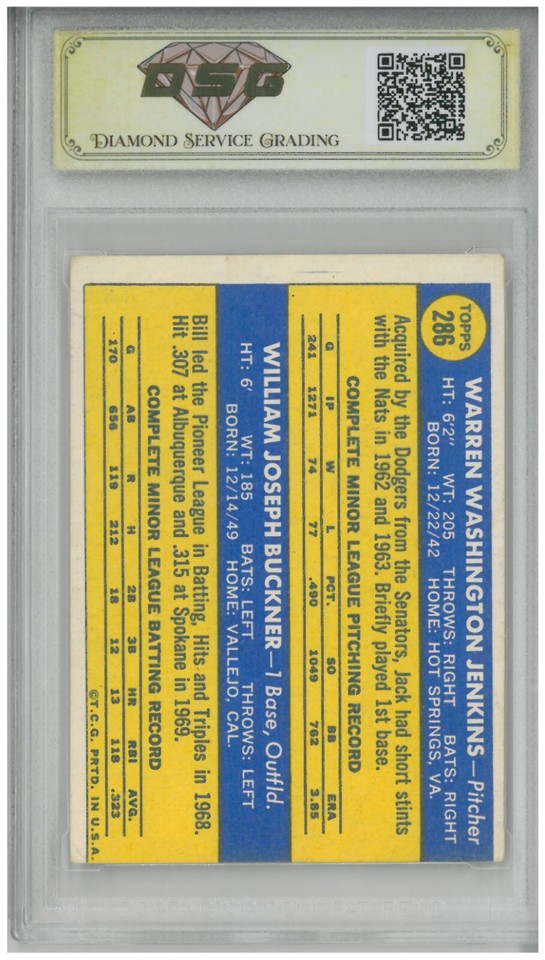 1970 Topps JACK JENKINS BILL BUCKNER #286 Rookie Stars RC 💎 DSG 5 EX | eBay