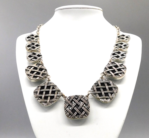 Premier Designs Black Silver Reversible Necklace Square Faux Stones ...