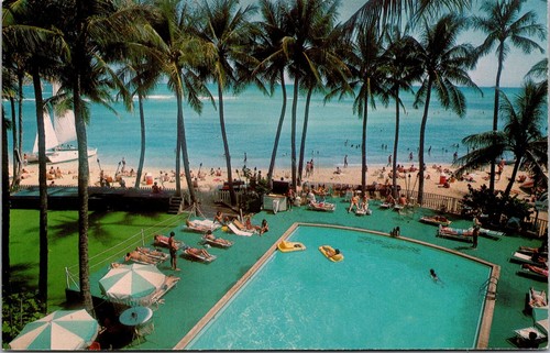 Vtg Honolulu Hawaii HI Waikiki Beach Outrigger Hotels Pool Beach View ...