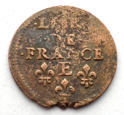 FRANCE 1 LIARD 1655-1658 E (Meung-sur-Loire) KM#192.6 Louis XIV. E7.7 ...