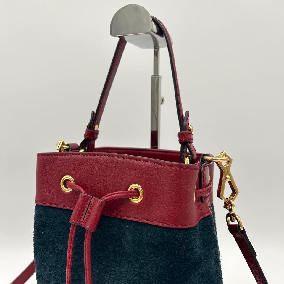 Gucci 2-Way Bucket Bag Shoulder Bag Leather Suede Navy Red Women's ...