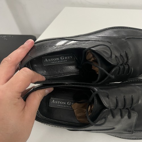 Aston Grey Ethan Men Dress Shoes 11.5 Genuine Leather Laced Black Formal | eBay