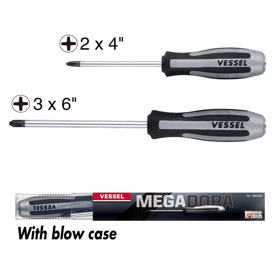 Vessel Manual Impact Screwdriver Set 2pc Tang-Thru Steel Cap Cam ...