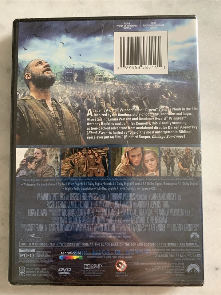 Noah (DVD, 2014) Russel Crowe, Jennifer Connelly, Emma Watson, Anthony ...