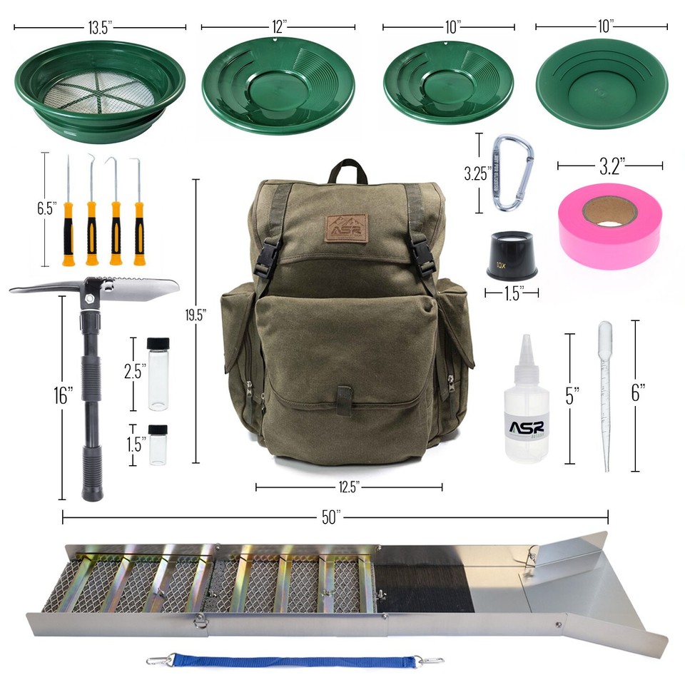 ASR Outdoor 24pc Complete Gold Prospecting Backpack Kit with Folding ...