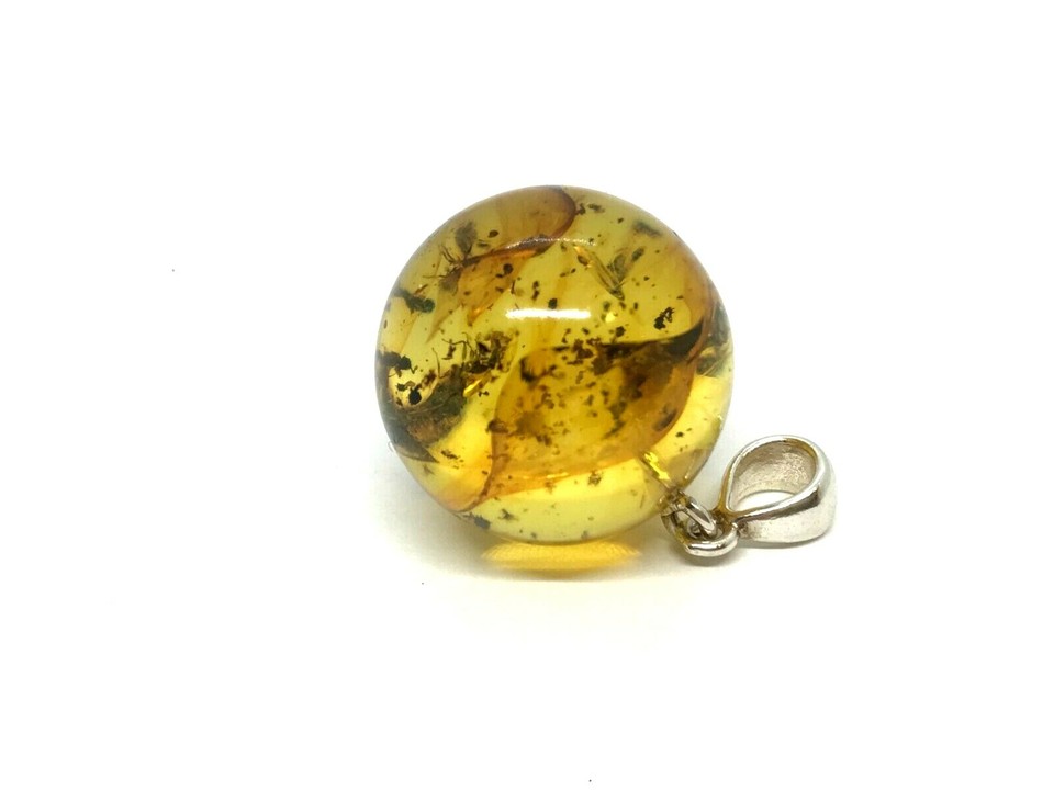 AMBER PENDANT With 3 INSECTS Round BALTIC AMBER Bead Insect Silver 925 ...