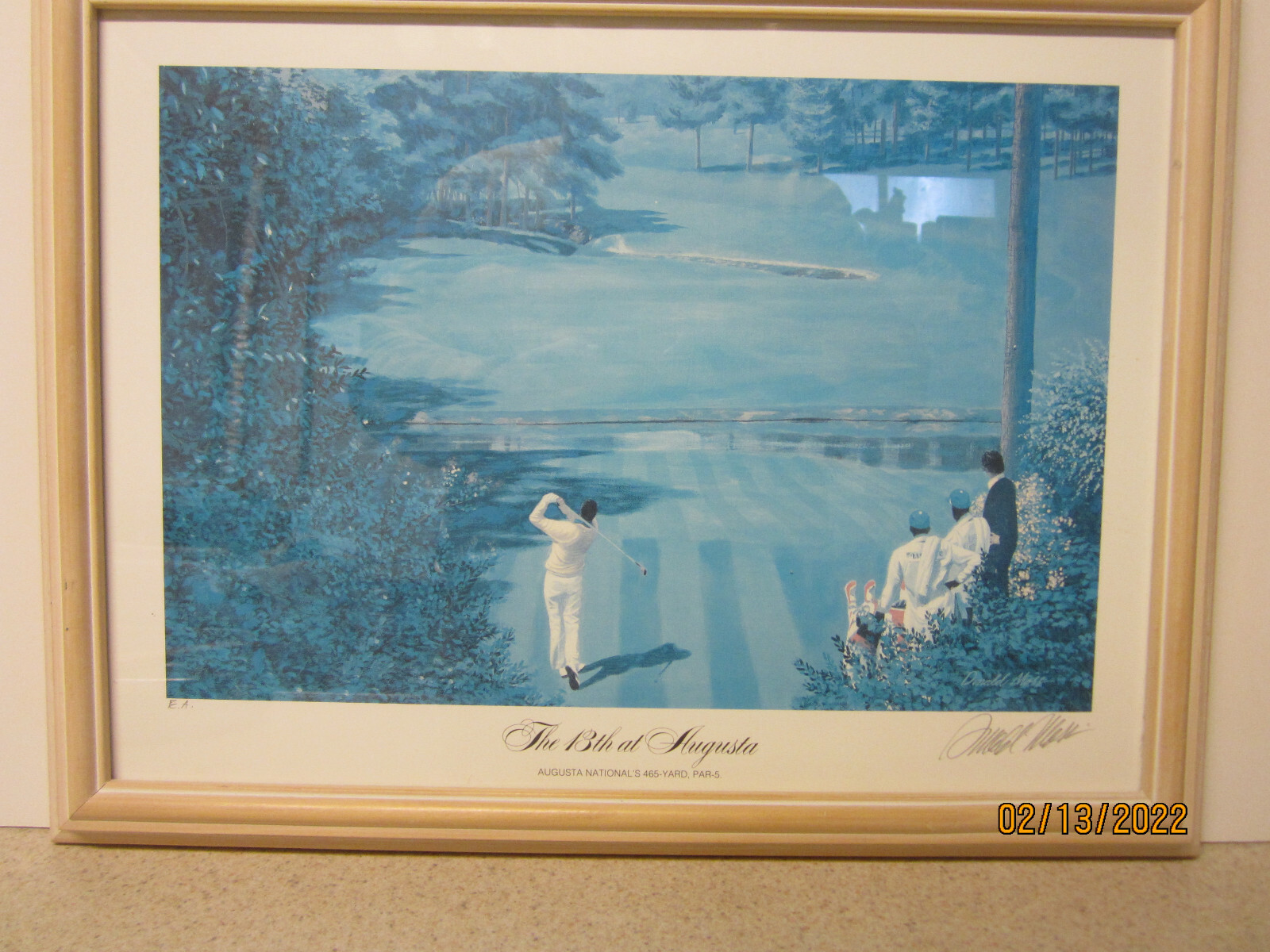DONALD MOSS FRAMED SIGNED ARTISTS PROOF GOLF PRINT THE 13TH AT AUGUSTA ...