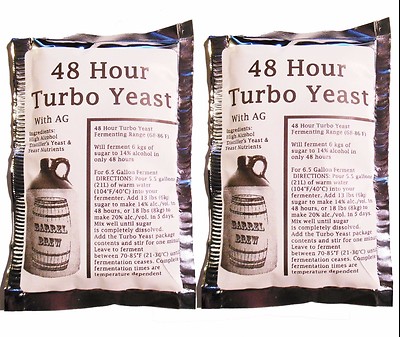 2 Packs 48 Hour Turbo Yeast w/ AG - Moonshine Alcohol Whiskey Rum Vodka ...